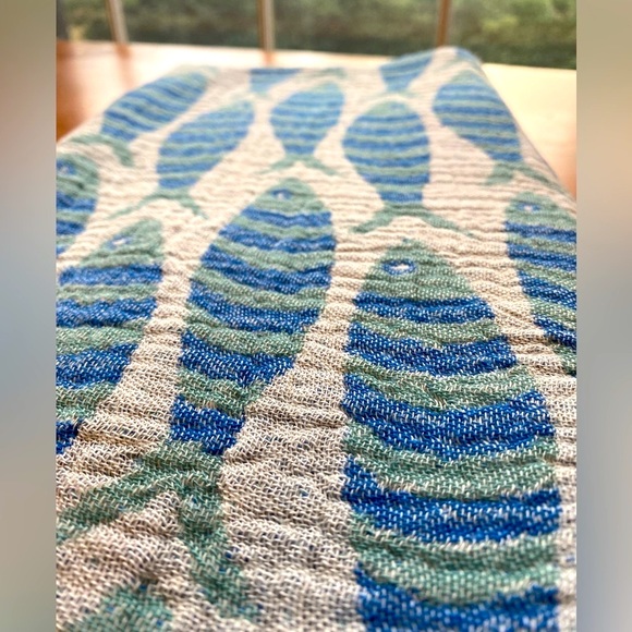 Anthropologie | Bath | Jacquard Loom Weave Fish Textile Muslin Soft ...